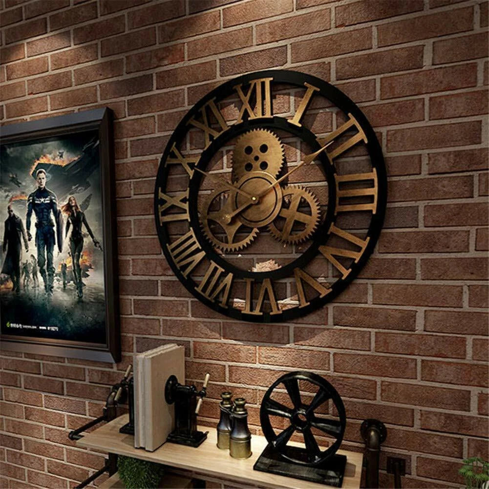 60cm Extra Large Roman Numerals Skeleton Wall Clock Giant Big Open Fac ...