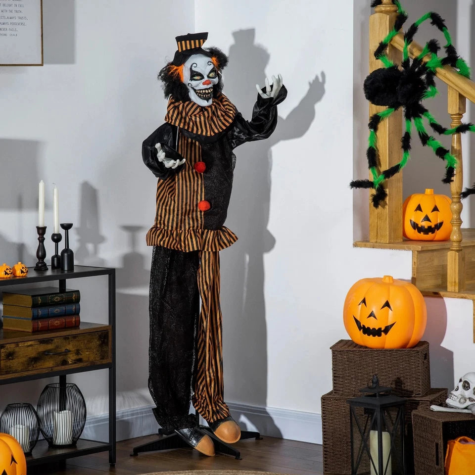 67" Animated Prop Circus Clown, Indoor Outdoor Halloween Decorations ...
